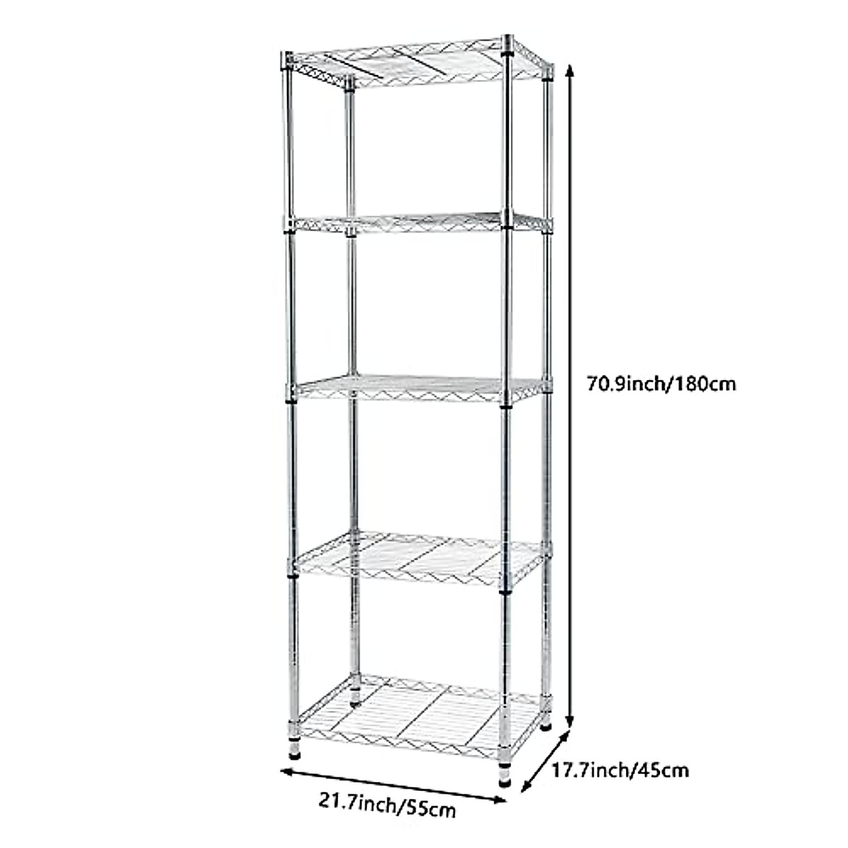 Kcelarec Heavy Duty 5 Tier Wire Shelving Unit 5 Shelves Storage Rack Thicken Steel Tube, NSF Certified, Chrome