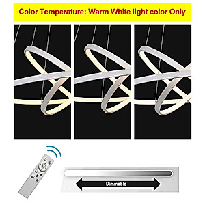 DERALAN Modern Chandelier Lighting Dimmable LED Ceiling Dining Room Chandeliers Contemporary Pendant Lights Fixtures Living Room Hanging 3 Ring Foyer Bedroom Warm White Light White Shade