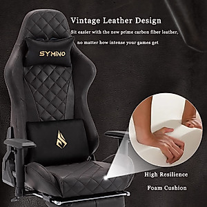 symino Gaming Chair Ergonomic Office Chair Racing Style Computer Chair with 3D Armrest, Vintage Style PU Leather PC Chair with Footrest (Brown)