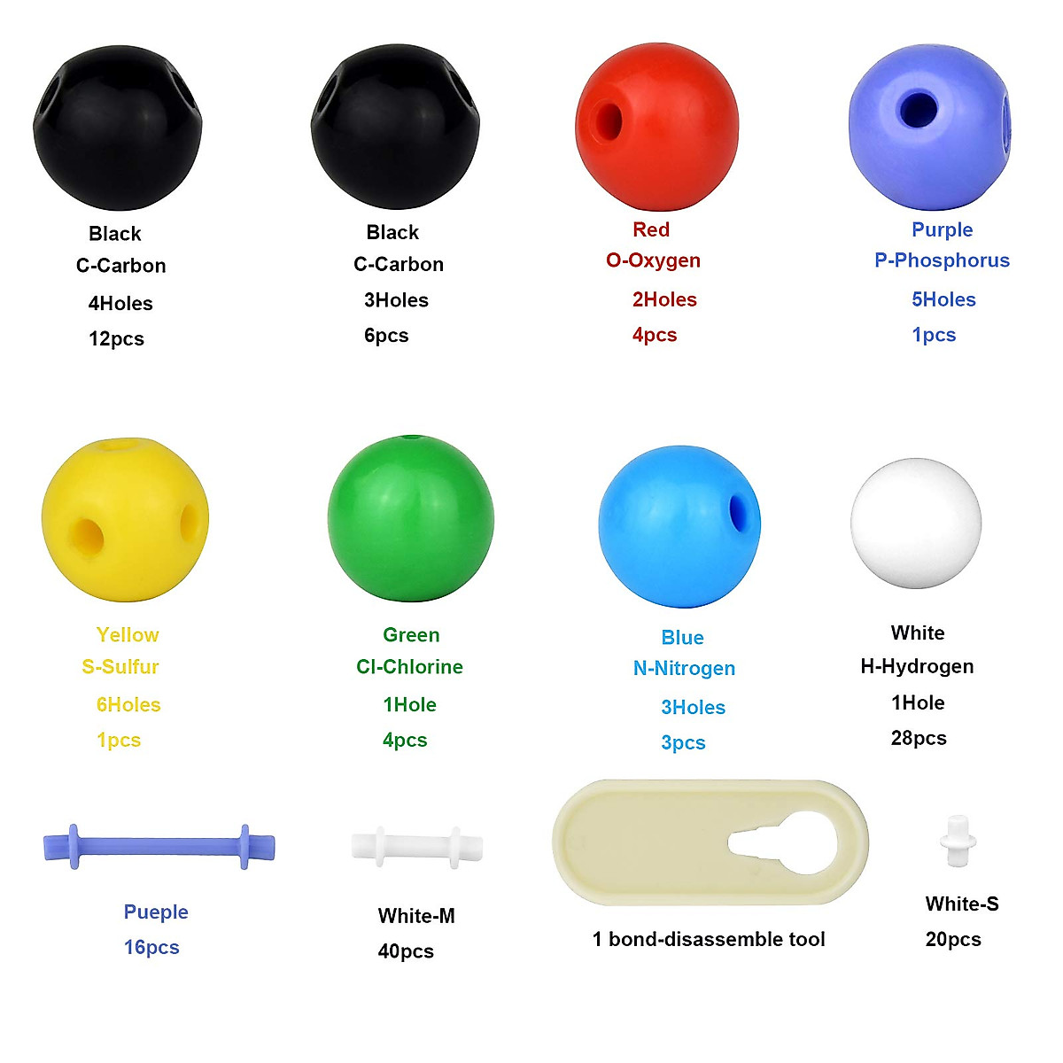 136pcs Organic Chemistry Molecular Model Set for Student and Teacher Inorganic & Organic Academic Chemistry Education 59 Atoms & 76 Links Bonds & 1 Link Atoms Remover