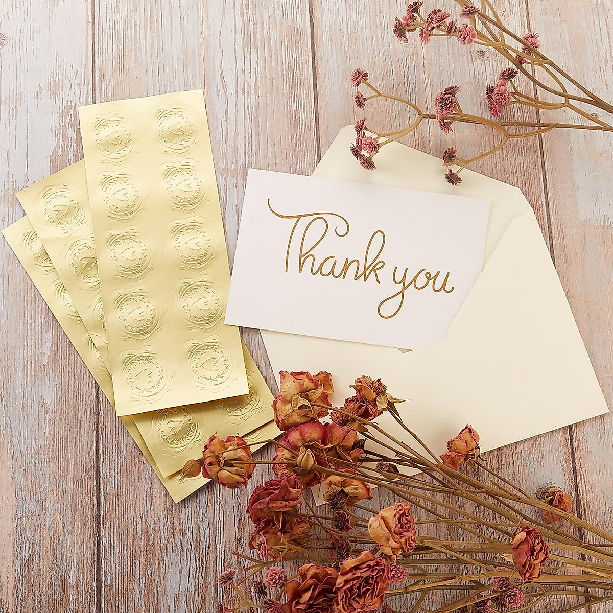 50 Pack Cream A6 Envelopes with Cards 4x6 Thick Folded Cardstock and Gold Stickers for Greeting Cards, Wedding, Birthday, Invitations, Baby Showers (Cream, 4x6)