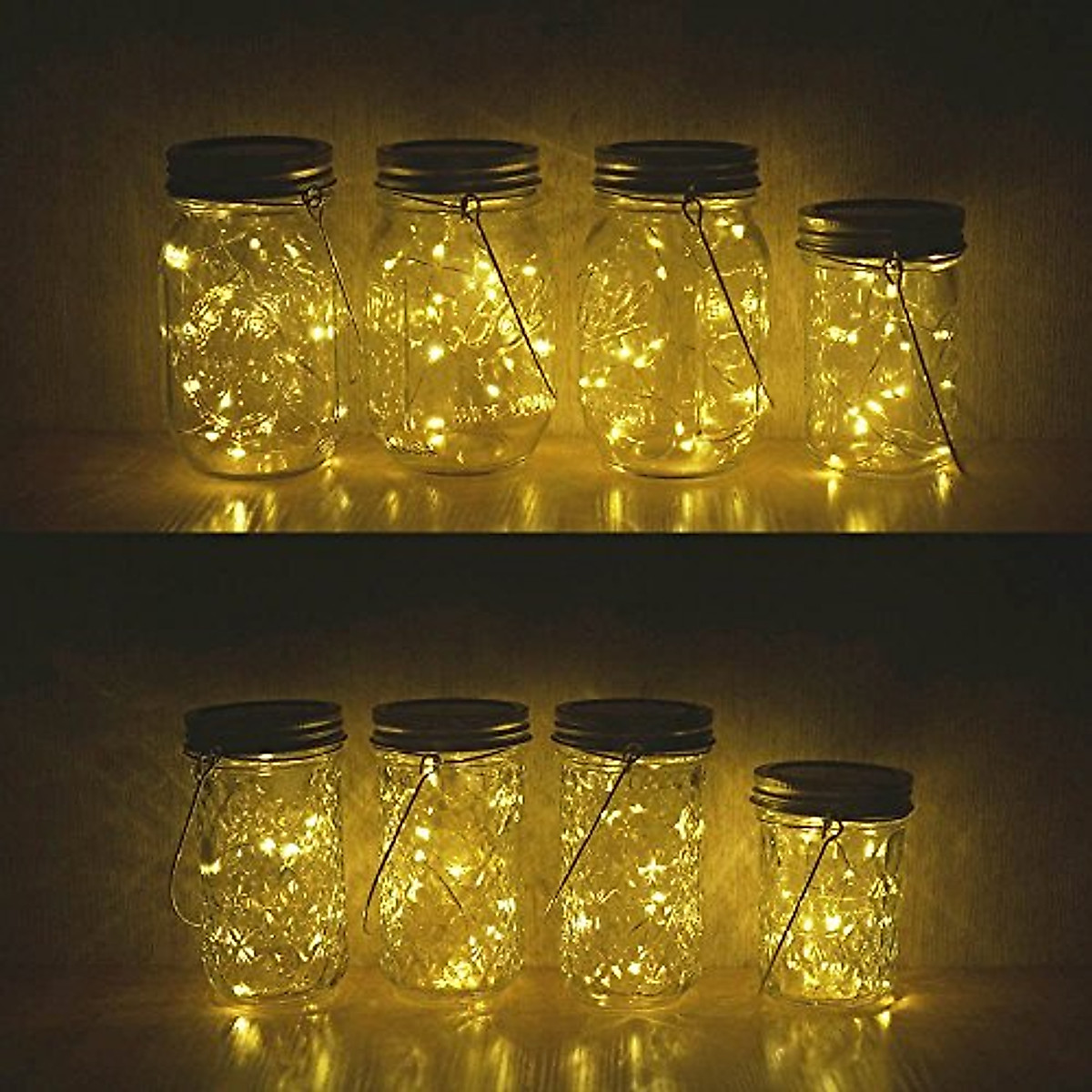 Decorman Solar Mason Jar Lights, 6 Pack Waterproof Fairy Star Firefly Lids String Lights with 6 Hangers for Patio Yard Garden Party Wedding Christmas(Jars Not Included)