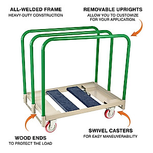 Yeeoy Steel Panel Truck with Swivel Casters and Wood End, Heavy Duty Panel Dolly Cart Drywall Sheet Cart with 3 Standard Upright, 1500 lbs Capacity Platform Truck Cart, 36" Length x 24" Width