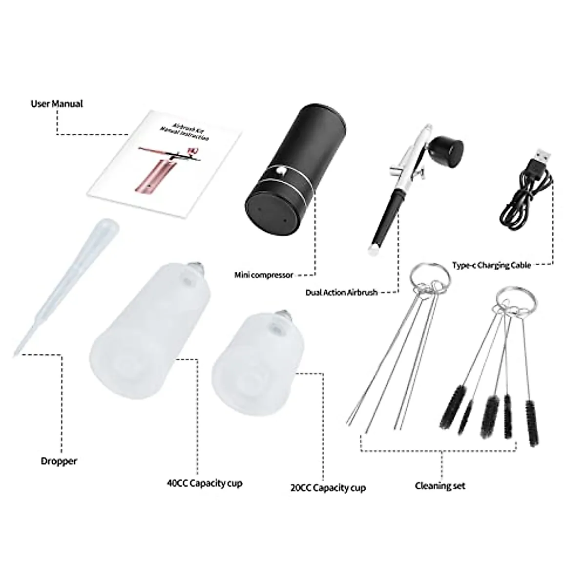 Airbrush Kit Rechargeable Cordless Airbrush Compressor, 30PSI High Pressure,Portable Handheld Airbrush Gun, Airbrush Set Wireless Air Brush for Model Painting,Makeup,Barber, Nail Art