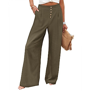 Angerella Pants for Women High Waisted Wide Leg Pants Casual Elastic Waist Palazzo Pants with Pockets Army XL