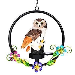 Owl Solar Light LED Garden Waterproof Lights Outdoor Decoration Stake Funny Owl Lights Yard Ornament Retro Resin Christmas Night Lamp Statue Windchime with Longer Brighter Charge and Light Sensors