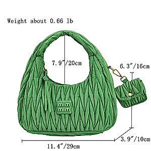 Quilted Nylon Hobo Handbag Purse Pleated Thread Design Clutch Purse Bags For Women Cute Trendy Tote With Coin Purse (Green)