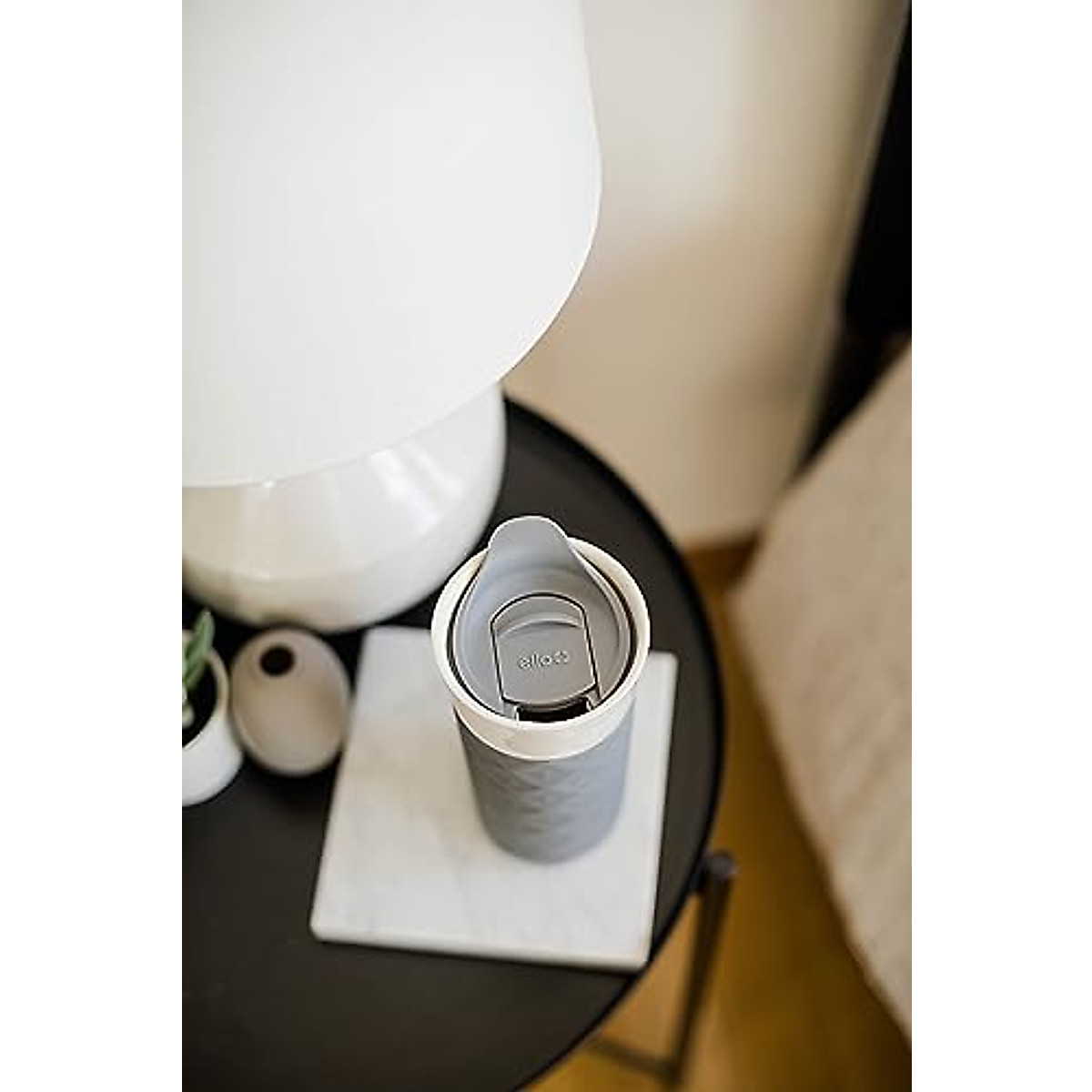 Ello Ogden Ceramic Travel Mug with Splash-Resistant Slider Lid and Protective Silicone Boot, Perfect for Coffee or Tea, BPA Free, Dishwasher Safe, Gray, 16 oz, 758-0438-040