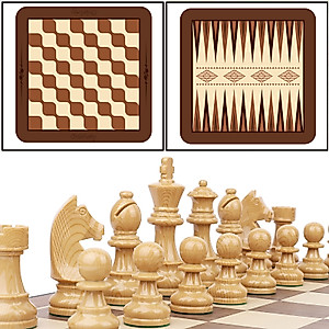 Onietoiy 3 in 1 High Polymer 3.75 Inch Weighted Chess Sets Backgammon and Checker Games Standard Competition Chess Pieces with Extra 2 Queens and Large Portable 19 inch Chess Board Set