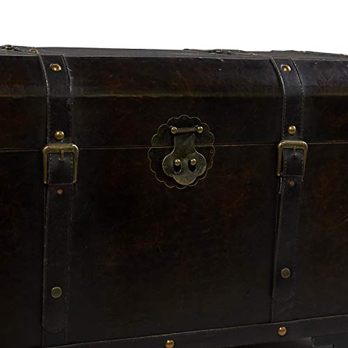 Deco 79 Wood Nesting Upholstered Trunk with Vintage Accents and Studs, Set of 3 28", 24", 20"W, Brown