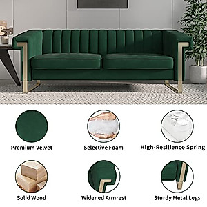 Magic Home 83.85 Inch Velvet Sofa Couch,Mid-Century Loveseat Sofa, Upholstered Living Room Sofa with Removable Cushion for Living Room Bedroom Apartment (Green)
