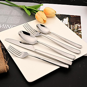 Snplowum 20-piece Silver Cutlery Set, 18/10 Stianless Steel Silverware Heavy Duty Tableware Set Include Dinner Knife/Fork/Spoon, Service For 4, Mirror Polish