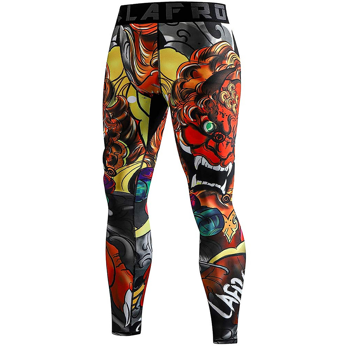 LAFROI Men's Quick Dry Cool Compression Fit Tights Leggings Waistband-YSK08 Lion Dance Size MD