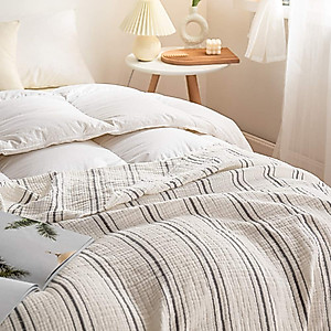 Simple&Opulence Yarn Dyed Striped Cotton Muslin Throw Blanket for Bed, Couch, Knit Woven Blanket with Tassels Soft Lightweight Cozy Pre-Washed Breathable Farmhouse Decoration for All-Season(Grey)