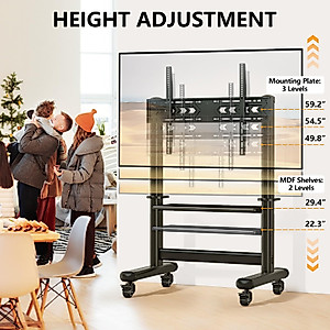 Mobile TV Cart Rolling TV Stand with Wheels for 55-100 Inch LCD LED Flat Curved Screens up to 250 lbs, Max VESA800x600 mm Heavy Duty Portable Floor TV Stand Large Base Trolley Height Adjustable