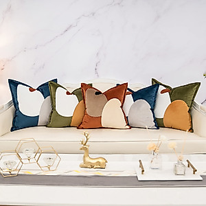 Yangest Blue Decorative Velvet Throw Pillow Cover with Cloth Texture Patchwork Cushion Case Modern 18x18 Inch Pillowcase for Sofa Couch Bedroom Living Room Home Decor