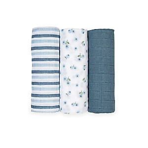 lulujo Baby Swaddle Blanket| Unisex Softest 100% Cotton Receiving Blanket| Set of 3| Blueberries