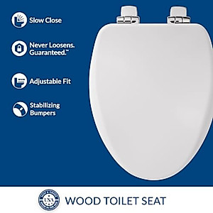Bemis 19170CSLA 000 Alesio Toilet Seat with Chrome Hinges will Slow Close, Never Loosen and Provide the Perfect Fit, ELONGATED, High Density Enameled Wood, White