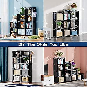 Mavivegue Bookshelf,10 Cube Storage Organizer,Book Shelf Organizer,Tall Bookcase Shelf,Book Cases/Shelves,Black Cube Shelf,Cubbies Closet Storage Organizer Shelves for Bedroom,Living Room,Home,Office