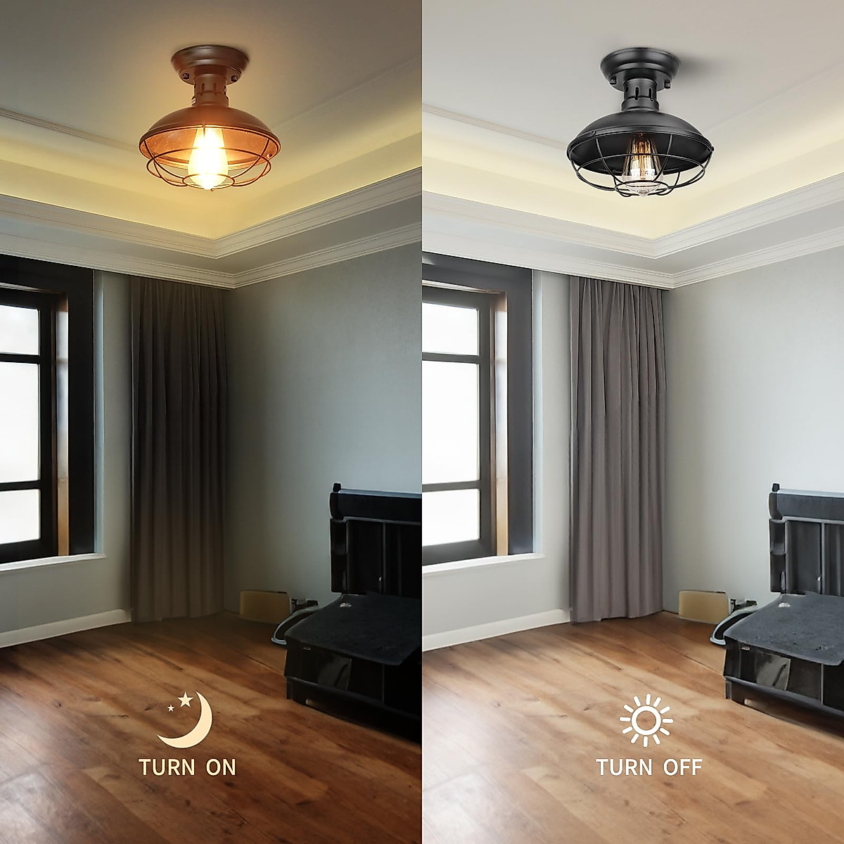 2 Pack Farmhouse Flush Mount Ceiling Light - Easric Industrial Ceiling Light Fixture Rustic Black Metal Cage Close to Ceiling Lamp E26 Base for Hallway Foyer Kitchen Porch