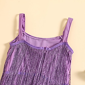 Kids Sequin Fringe Dress Sparkling Tassel Sleeveless Dress Little Girls Dance Wear Party Latin Dance Dress 1-6T (Purple, 5-6 Years)