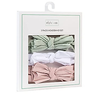 Ely's & Co. Bow Headband Set for Baby Girl 0-12 Months (Sage, Mauve, & White, 3 Pack)