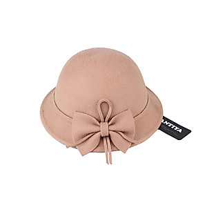 DANTIYA Kids Girls Winter Warm Bucket Hats Fedoras with Belt (Khaki)