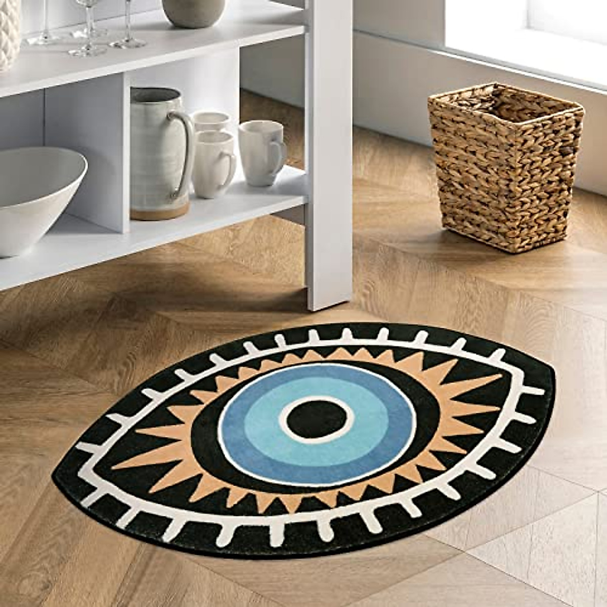 Beeiva Cute Evil Eye Area Rug 2x3 Small Washable Entryway Rug Non-Slip Door Mat Accent Throw Rugs Indoor Floor Carpet for Kitchen Bedroom Bathroom (Black/Multi, 2x3ft)