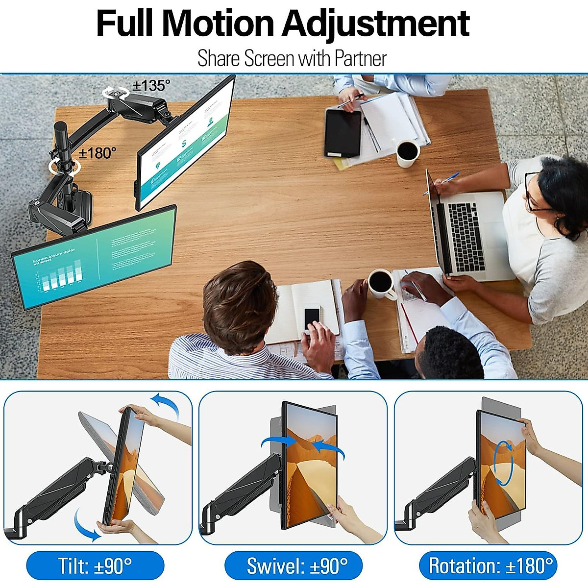 MOUNTUP Dual Monitor Stand, Height Adjustable Monitor Desk Mount, Gas Spring Monitor Arm for Two 17-32 Inch Screens, with C Clamp/Grommet Mounting Base, Holds 4.4-17.6 lbs per Arm, Max VESA 100x100mm