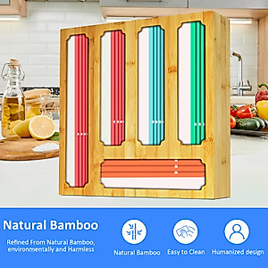 Bamboo Food storage bag organizer, kitchen drawer organizer, Wall Mount bag storage organizer, ziplock bag Storage Compatible with Gallon, Quart, Sandwich & Snack Variety Size Bags 1 Box 5 Slots