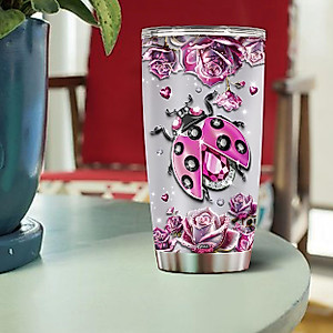 WONWIX Personalized Insulated Stainless Steel Ladybug Gifts for Women, 20oz Travel Mug Tumbler Water Bottle, Cup for Girls, Wife, Daughter, Perfect for Christmas, Birthday, Mother's Day, Valentine