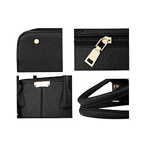 B&E LIFE Stylish Women Pu Leather Vertical Utility Top Handle Handbag Satchel Tote Purse Bag (Black)