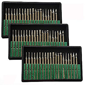 Brccee AC 60 Pcs Diamond Burr Bits Drill Glass Gemstone Metal for Craftsman Rotary Tool 1/8" Shanks w/ Box Tip