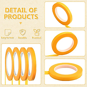 Epakh 4 Rolls Pinstripe Tape, Masking Tape in 1/16, 1/8, 1/4 and 1/2 Inch Wide x 52 Yard Long, Painters Automotive Masking Tape for DIY Car Auto Paint Art (Yellow)