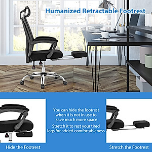 COSTWAY Ergonomic Office Chair with Retractable Footrest, High Back Reclining Executive Chair with Adjustable Headrest and Armrest, 2-Paddle Control, Swivel Computer Desk Chair for Working, Gaming
