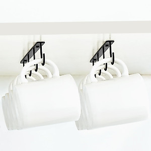 Mkono Under Cabinet Mug Hanger Metal Mug Hooks Coffee Cup Holder with 8 Hooks Simple Coffee Mug Organizer for Cabinet Shelf Modern Mug Storage Display Rack for Kitchen Coffee Bar, Black