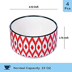 Miicol Ceramic Bowls Set with Lids, Porcelain Food Storage Containers, Porcelain Prep Bowls for Kitchen, Microwave & Dishwasher Safe, Assorted Patterns, 23 Ounces, Set of 4