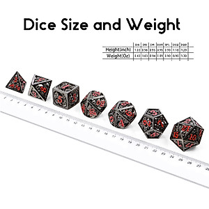 Oversize Skull Hollow DND Metal Dice Set, DNDND 25mm Hollow Copper Die Set with Gift Metal Case for Dungeons and Dragon Halloween (Black with Red Number)