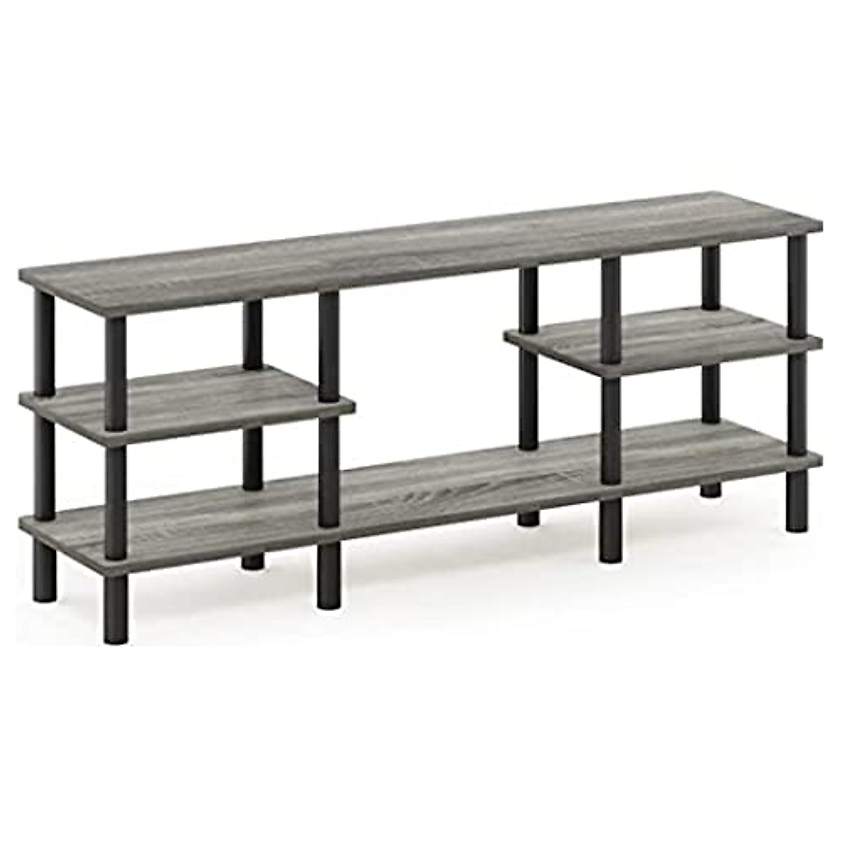 Furinno Turn-N-Tube 3-Tier Multipurpose Wide Shelf TV Stand, French Oak Grey/Black