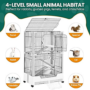 Yaheetech Rolling Small Animal Cage 4 Level Pet Cage with Open Top & Pull-Out Tray for Rabbits, Guinea Pigs, Ferrets and Chinchillas
