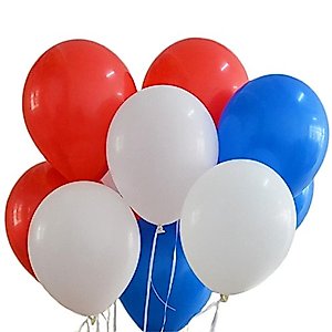 100 Premium Quality Balloons: 12 inches white and blue and red latex balloons birthday party decoration and events