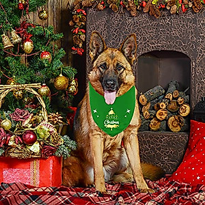 AnyDesign 2 Pack Christmas Dog Bandanas Gold Christmas Tree Bibs Red Green Merry Christmas Dog Scarf Washable Pet Neckerchief for Christmas Winter Dogs Cats Pets Decoration Xmas Party Supplies