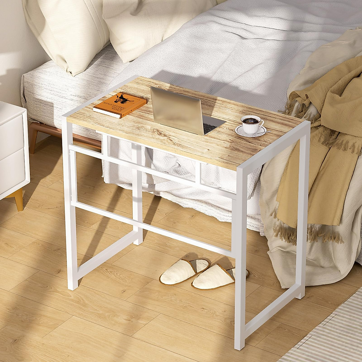 GreenForest Folding Desk No-Assembly, 31.5 in Small Desk for Small Spaces, Computer Desk for Home Office, Space Saving Foldable Table, Study Writing Desk, Oak White