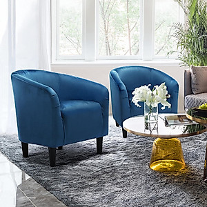 Yaheetech Club Chair, Velvet Accent Chair Upholstered Barrel Chair Sitting Chair with Armrest and Low Back for Living Room Bedroom, Pagoda Blue