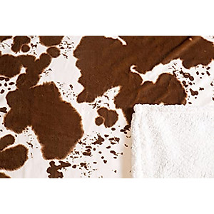 Linen Mart Cowhide Sherpa Plush Lodge Fleece Blanket - 3 Piece Set (Queen (U.S. Standard))