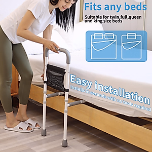 WeHwupe Bed Rails for Elderly Adults Height Adjustable Bed Assist Rail for Seniors Safety Bed Handle with Leg Bedside Fall Prevent Grab Bar with Storage Pocket Fits King Queen Full Twin Bed