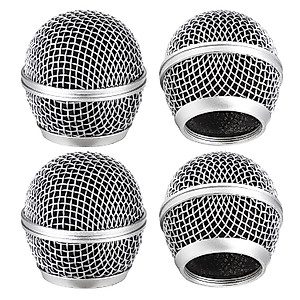 Facmogu 4PCS Microphone Head Replace, Grille Mic Replacement Ball Head, Microphone Grille Ball with Inner Foam, Steel Mesh Microphone Grille Heads, Grille Ball Type Fits for SM58 SM58S BETA58 - Silver