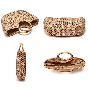 Womens Large Straw Bags Beach Tote Bag Hobo Summer Handwoven Bags Purse With Pom Poms (C-Khaki)