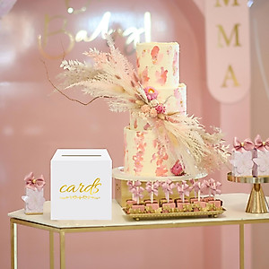 Laroder 1 Pack White Card Box Wedding Card Box Cardboard Card Box for Party Bridal Baby Shower Retirement Funeral Birthday Card Box Gold Card Box Graduation Card Box Holder Raffle Box