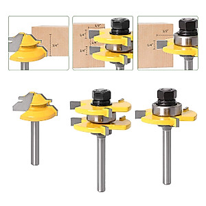 WICHEMI 1/4 Shank Tongue and Groove Router Bits+ 1/4 Shank 45° Lock Miter Router Bit, Wood Milling Cutter Woodworking Grooving Tool Kit for Router Table/Base Router/Kitchen/Bathroom